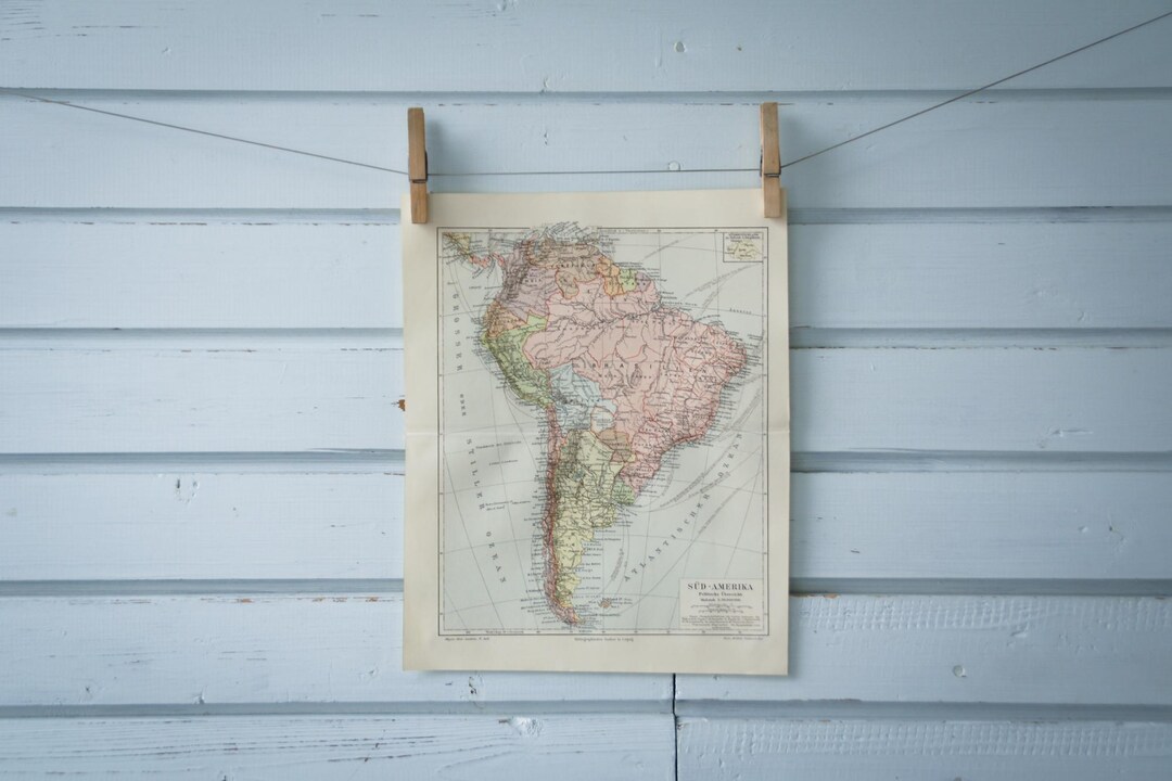 1907 Vintage South America Map - Etsy
