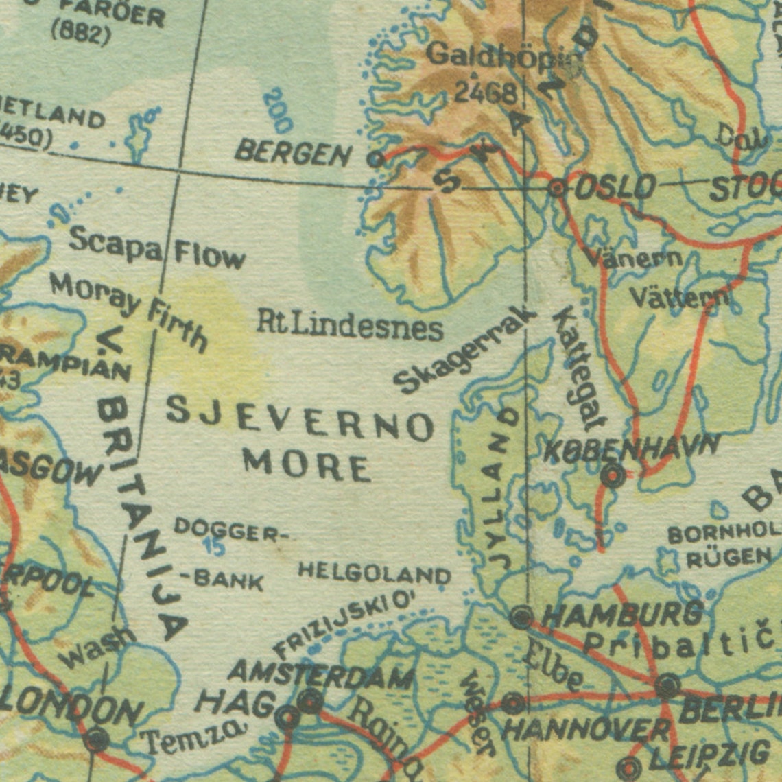 1956 Vintage Map of Europe - Etsy