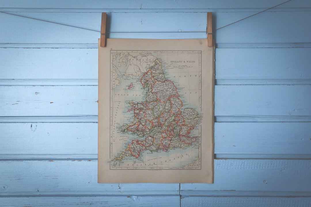1895 Vintage England & Wales Map - Etsy