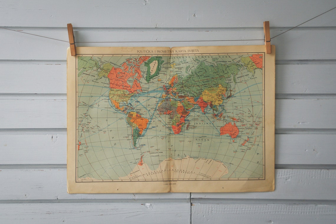 1958 Vintage World Map | Etsy