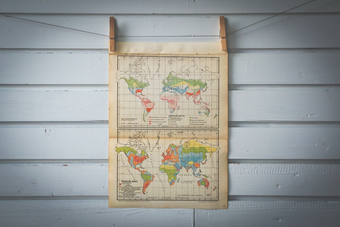 1950 Vintage World Map - Etsy