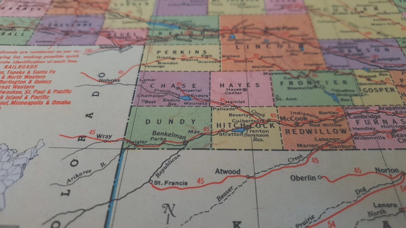 1957 Vintage Nebraska Map - Etsy