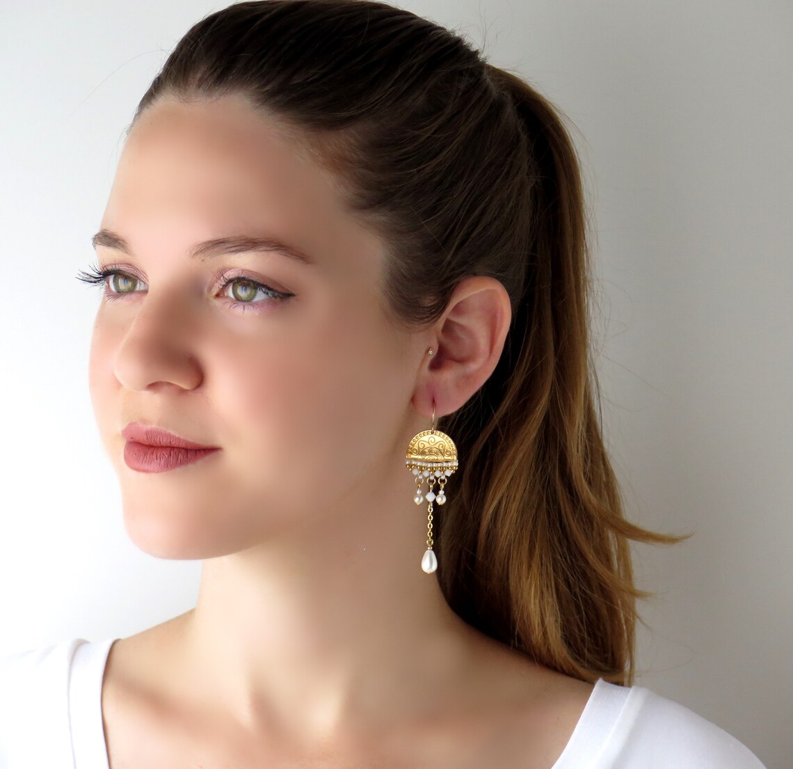 Boho Bridal Earrings Pearl and Gold Earrings Swarovski Pearl - Etsy