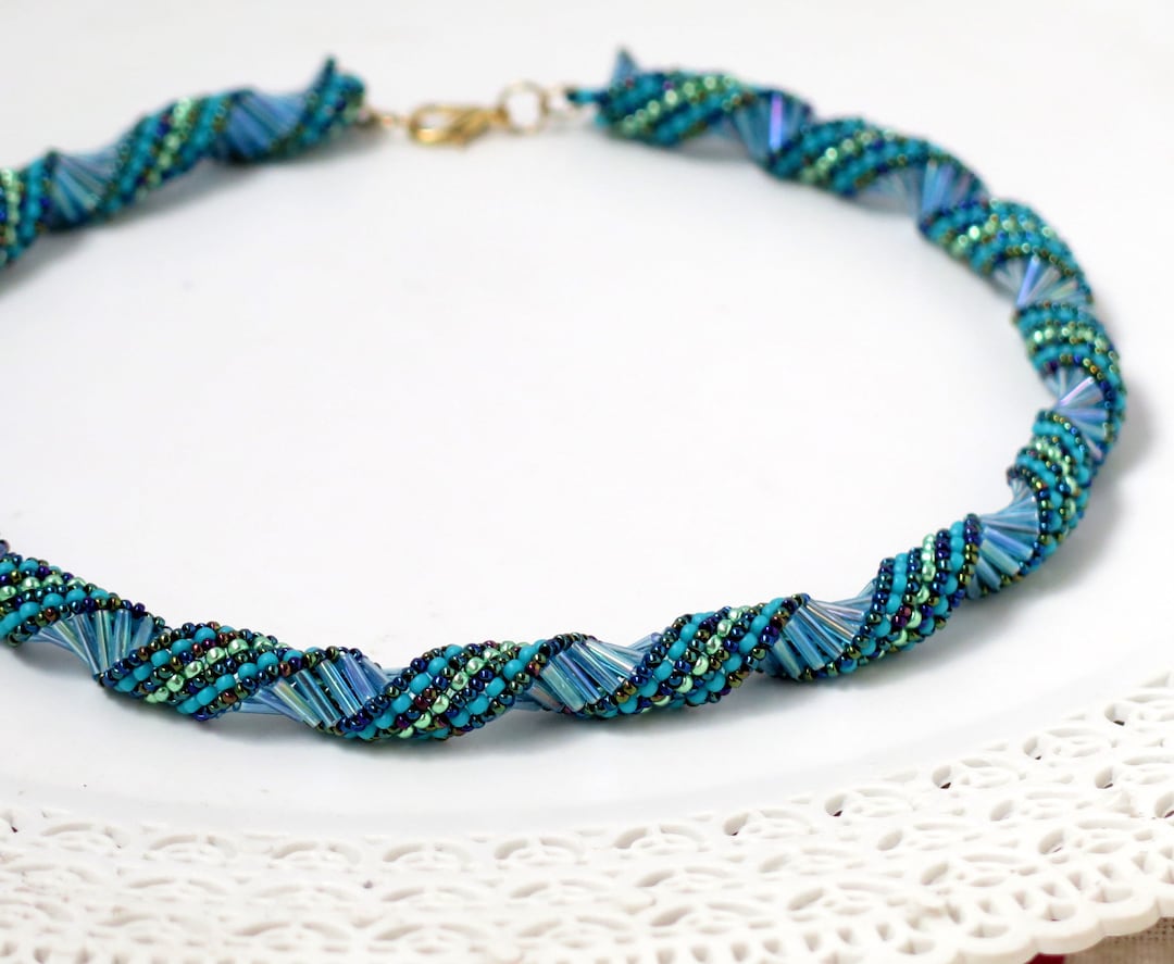 Blue Spiral Beaded Necklaces for Women, Statement Necklace, Seed Bead ...