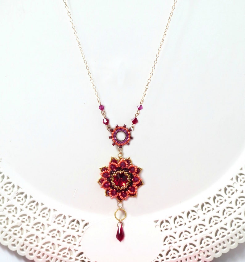 Long Red Necklace for Women Statement Red Flower Necklace - Etsy