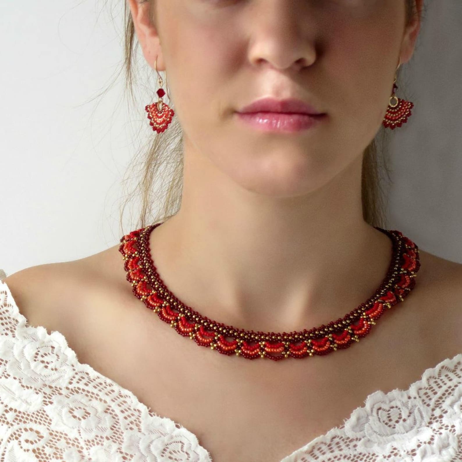 Red Jewelry Set Gift for Women Red Bead Necklace Red - Etsy