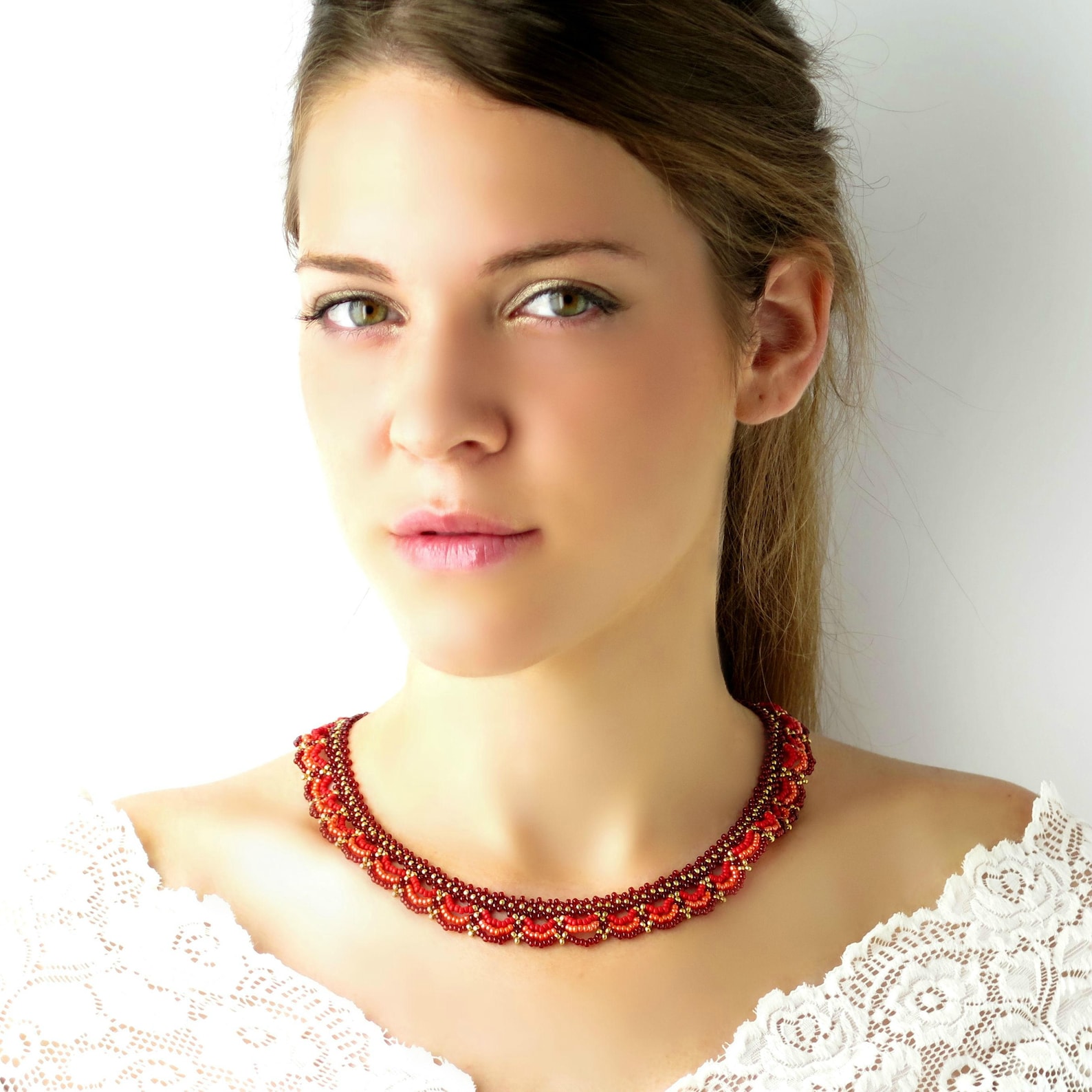 Red Jewelry Set Gift for Women Red Bead Necklace Red - Etsy