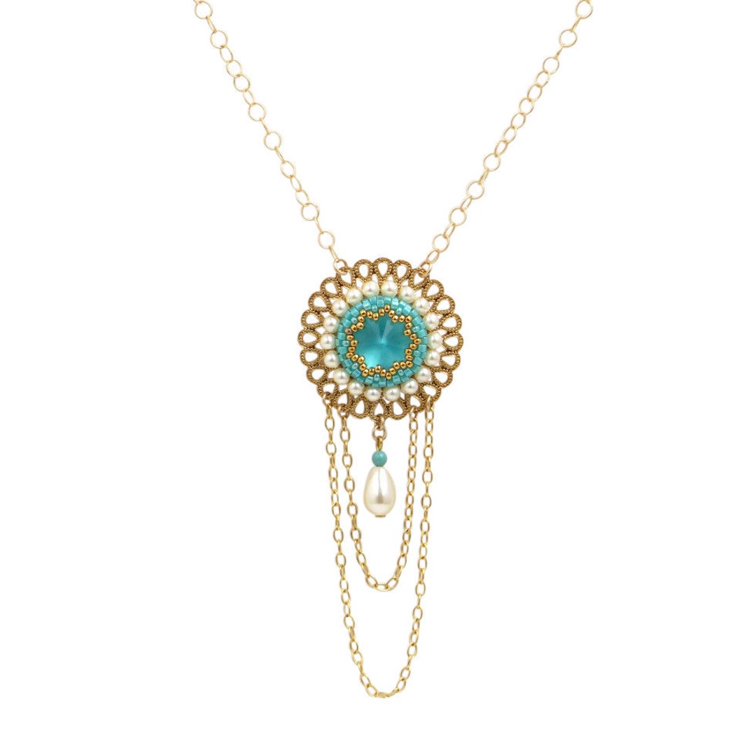 Turquoise Gold Necklace, Long Pendant Necklace, Long Chain Necklace ...
