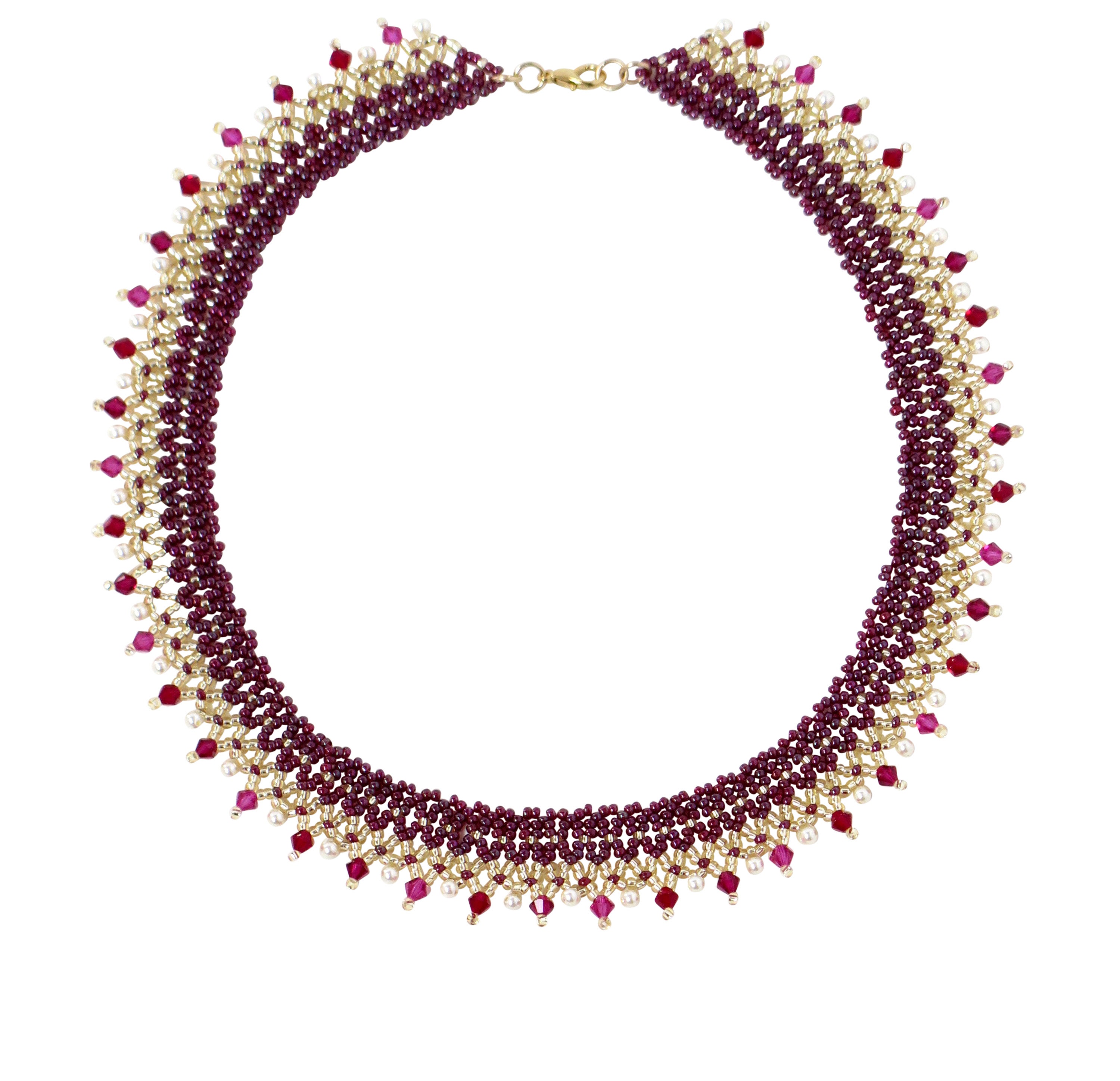 Red Burgundy Beaded Jewelry Set Necklace Earrings Handmade Wedding ...