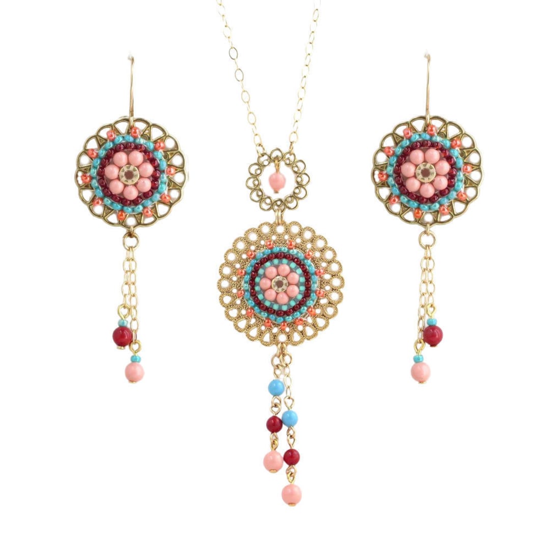 Handmade Beaded Jewelry Set - Unique Fashion Necklace and Earrings ...