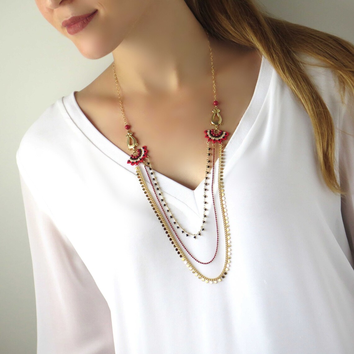 Long Layered Beaded Necklace Statement Layer Necklace - Etsy