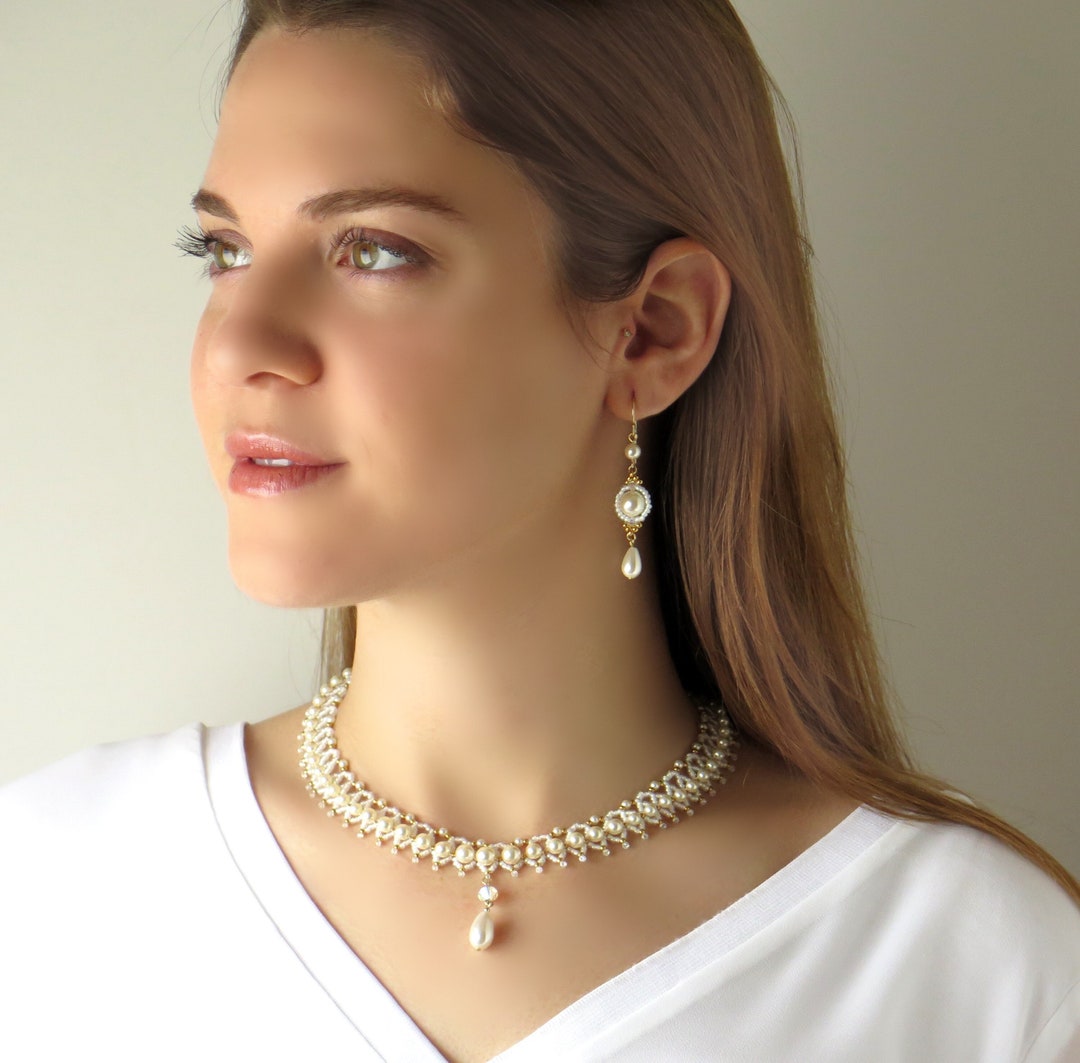 Swarovski Crystal and Pearl Bridal Jewelry Set Pearl, Necklace and ...