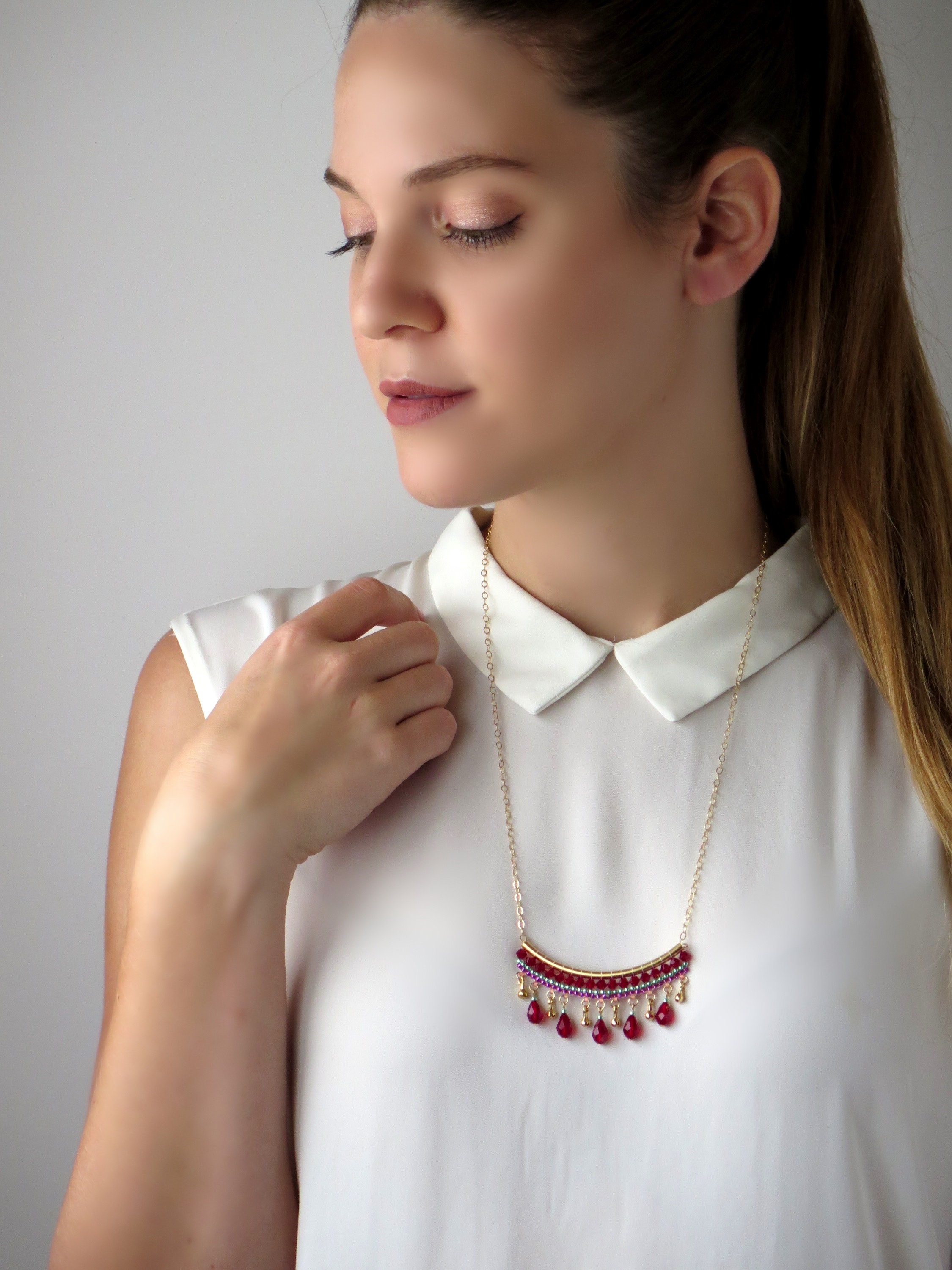 Red and Gold Jewelry Set Boho Necklace and Earring Set - Etsy