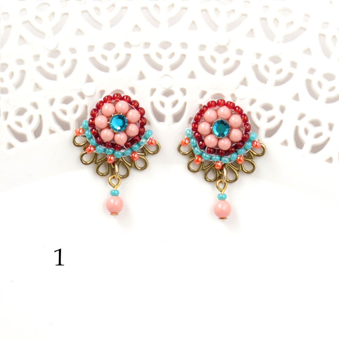 Colorful Stud Earrings Pretty Earring Stud Handmade Beaded - Etsy