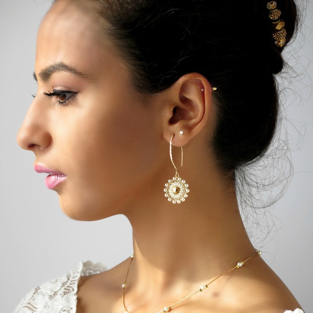 Long Pearl Bridal Dangle Earrings for Wedding Day, Swarovski Crystal ...