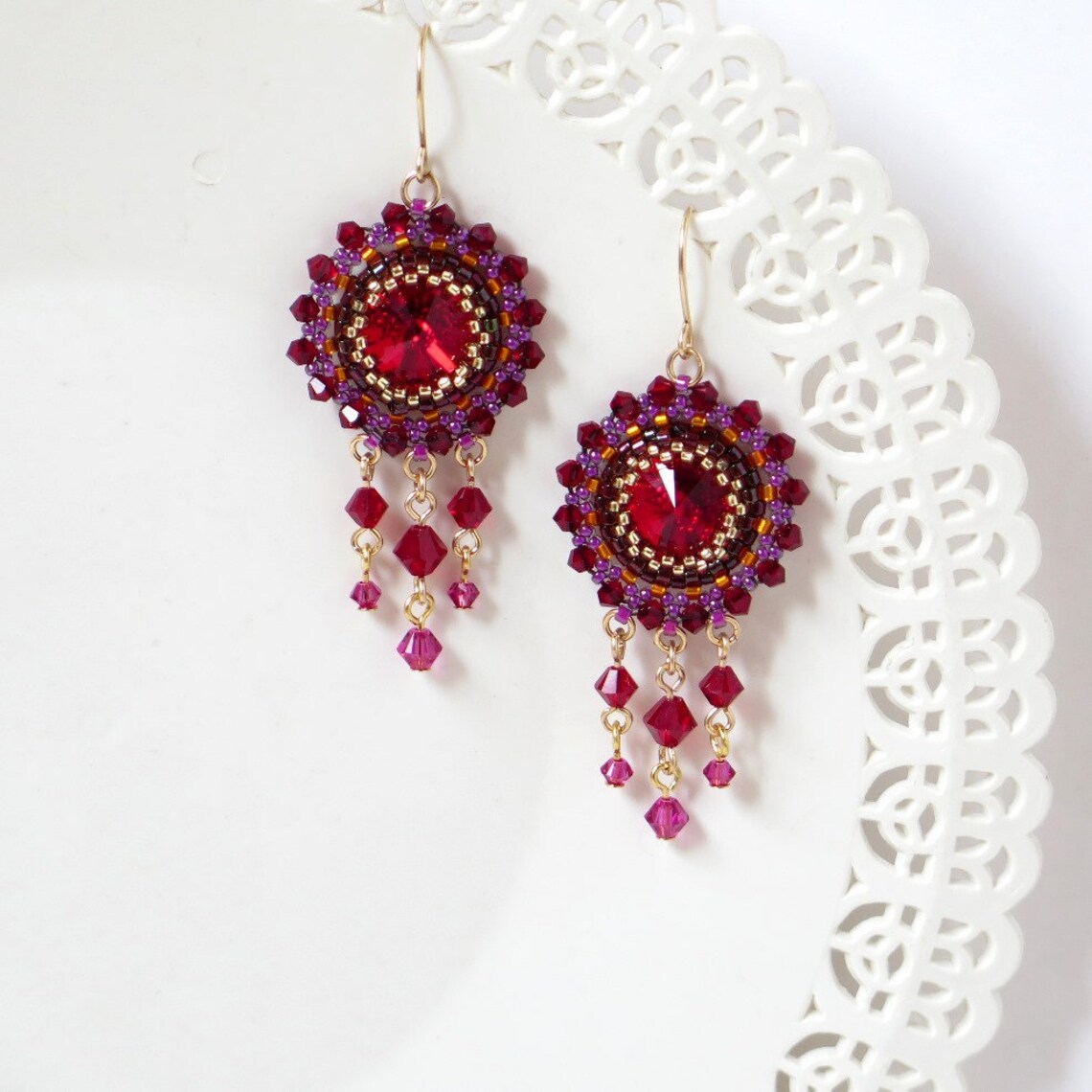 Red Statement Earrings Chandelier Earrings Boho Swarovski | Etsy