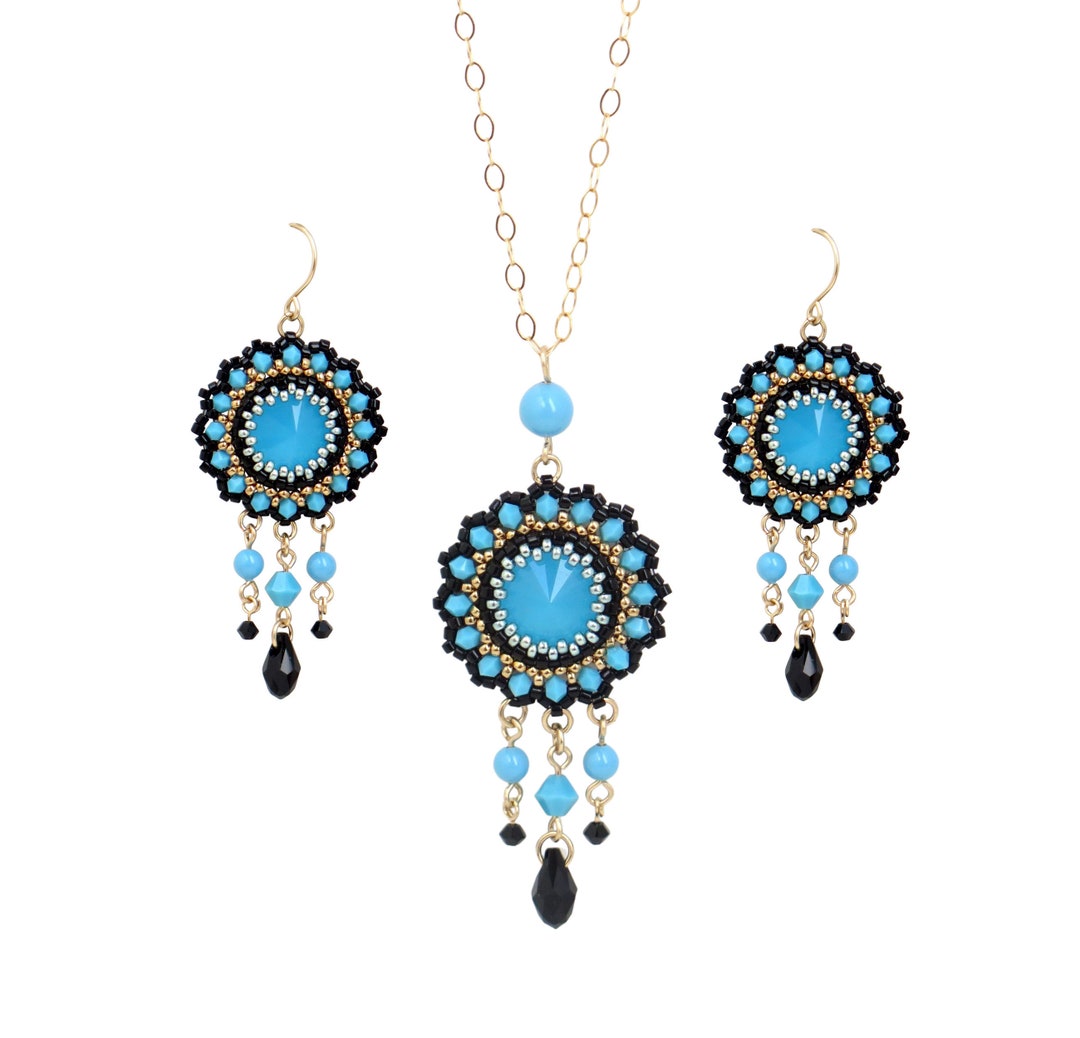 Boho Jewelry Set, Turquoise Necklace and Earring Set, Beaded Jewelry ...