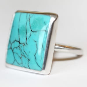 Turquoise Ring, Square Ring, Square Turquoise Ring, Turquoise Silver ...