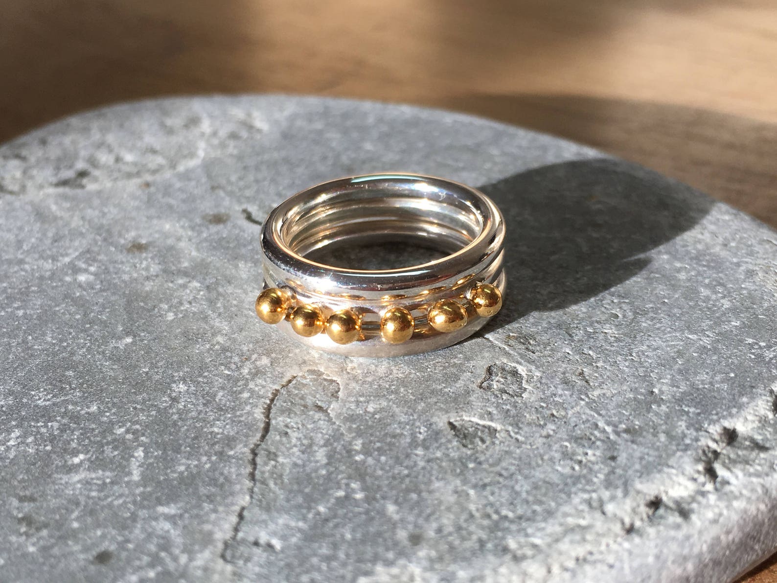 Gold and Silver Stacking Ring, Gold Bobble Ring, Gold and Silver Ring ...