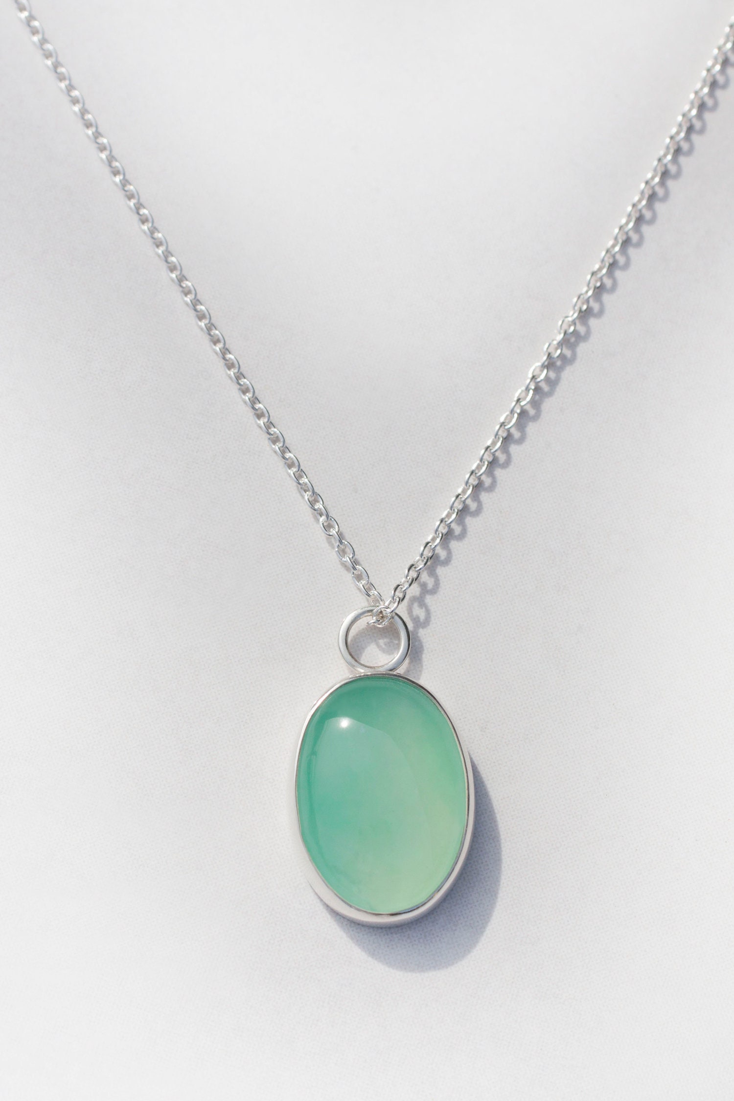 Green Gemstone Pendant, Apple-green pendant, Chrysoprase Oval Pendant ...