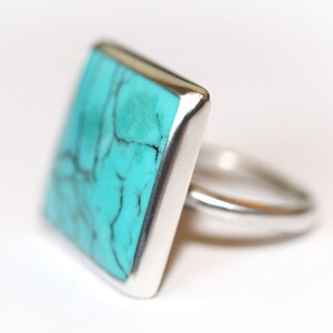 Turquoise Ring, Square Ring, Square Turquoise Ring, Turquoise Silver ...