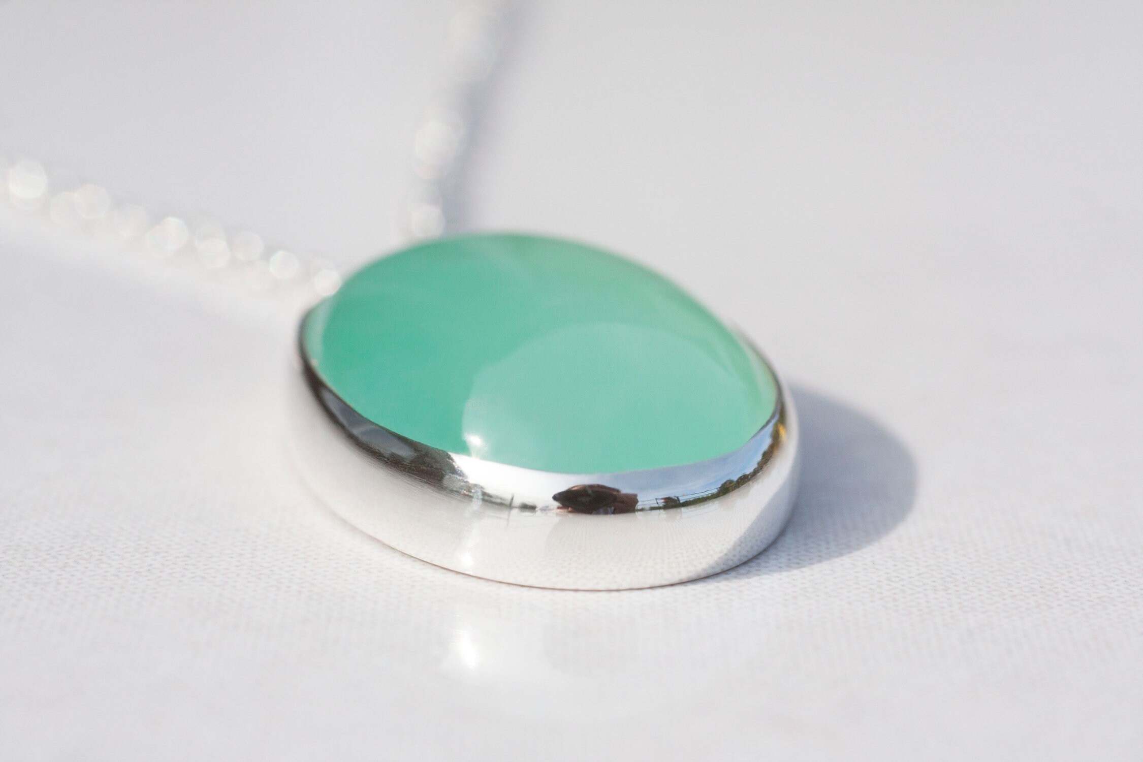 Green Gemstone Pendant, Apple-green pendant, Chrysoprase Oval Pendant ...