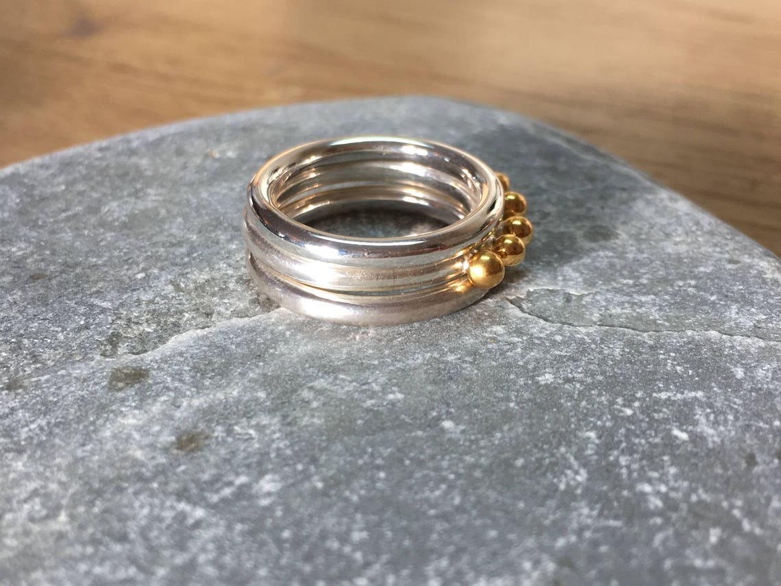 Gold and Silver Stacking Ring Gold Bobble Ring Gold and - Etsy UK