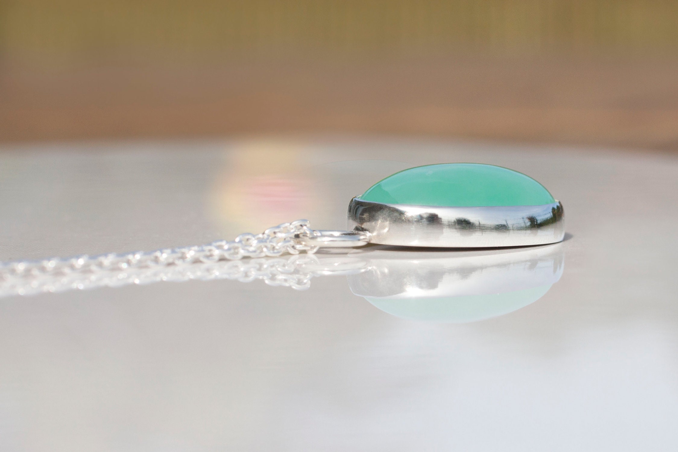 Green Gemstone Pendant, Apple-green pendant, Chrysoprase Oval Pendant ...