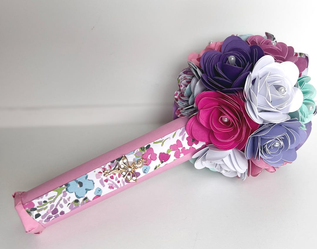 Dance Recital Paper Flower Bouquet - Pink, Purple, Green and White ...