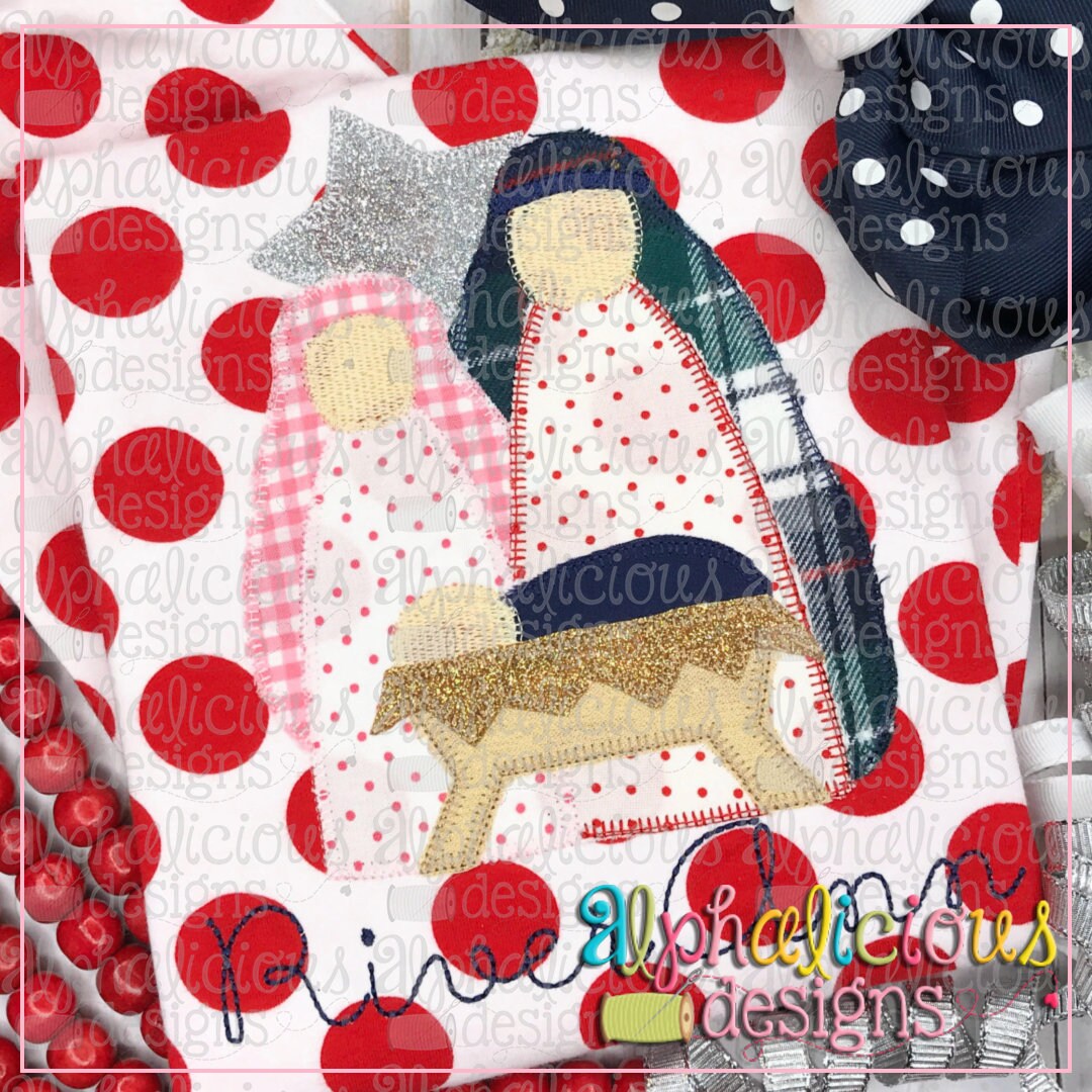 Christmas Nativity Applique Design: Blanket Stitch Embroidery (digital ...