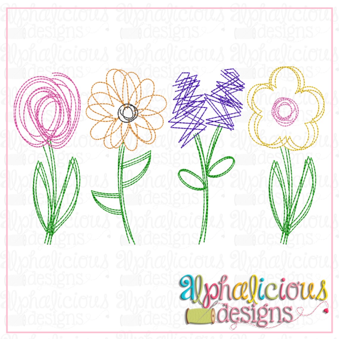 Spring Flowers Scribble Embroidery Design (instant Download) - Etsy