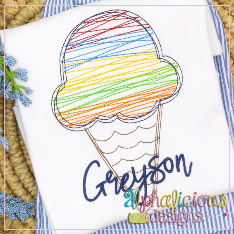 Ice Cream Rainbow Scribble Fill Scribble Embroidery - Etsy