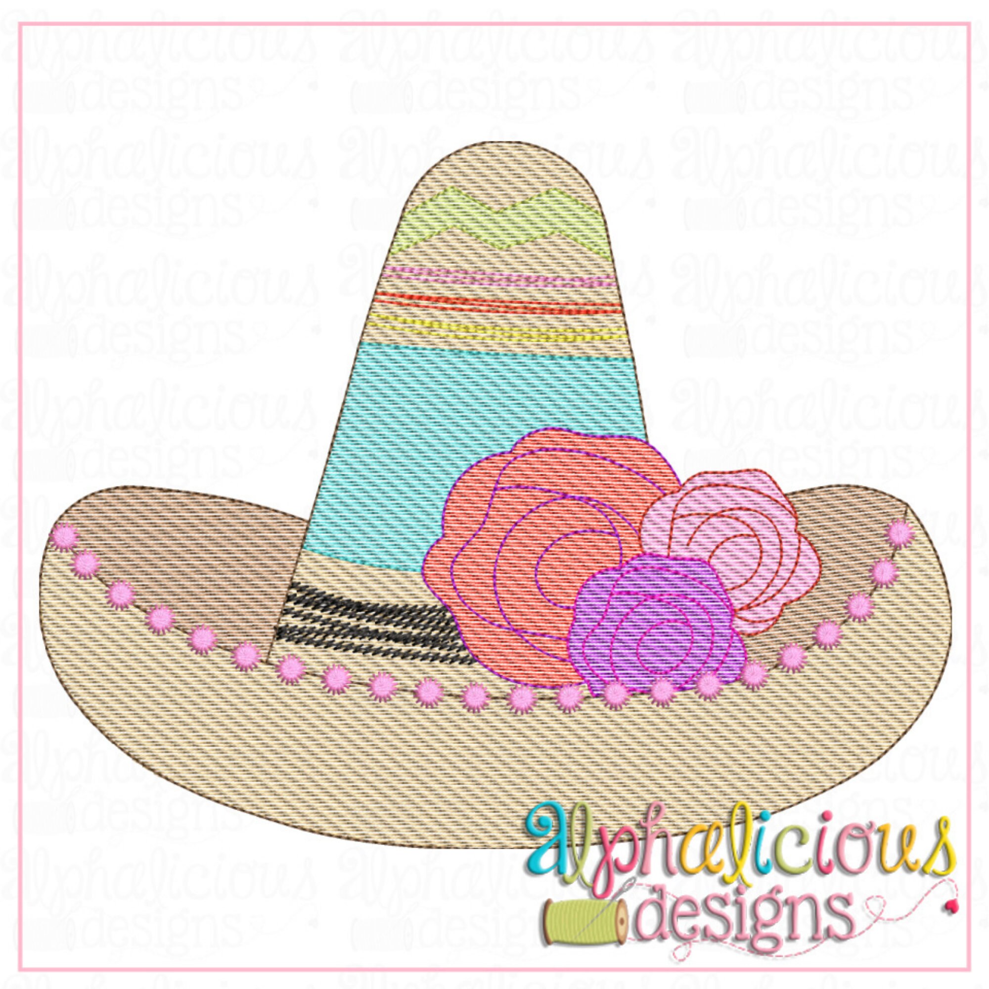 Sombrero With Flowers Sketch Embroidery Design Cinco De - Etsy