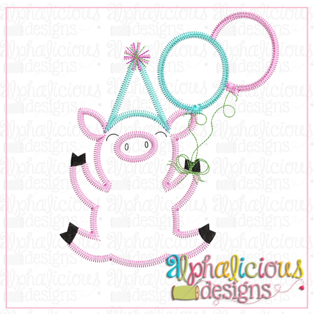 Birthday Pig Zigzag Applique Design Instant Download 5 Sizes 9 ...