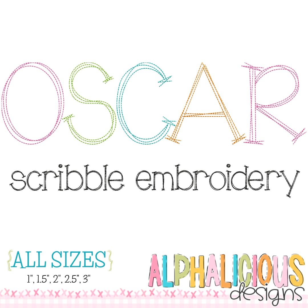 Scribble Embroidery Font: Vintage Alphabet Set (1-3 Inch) (digital ...