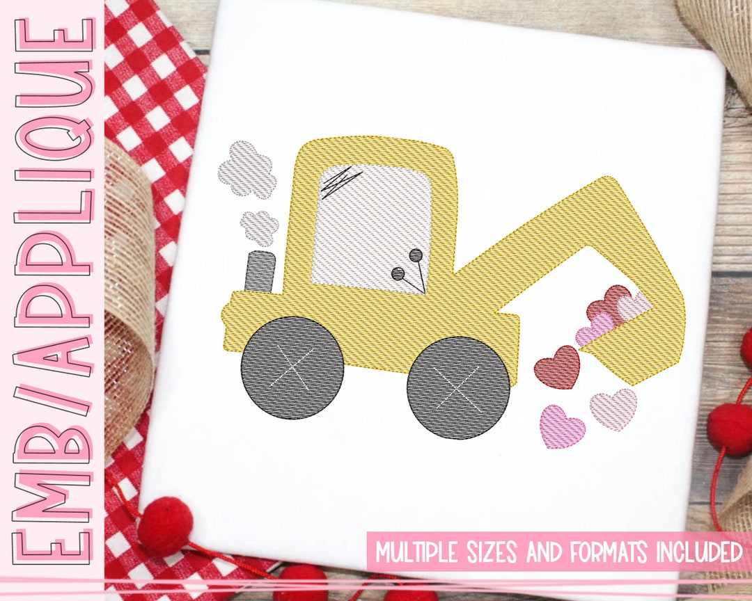 Funky Backhoe With Hearts – Sketch Embroidery Designs - Valentine's Day ...