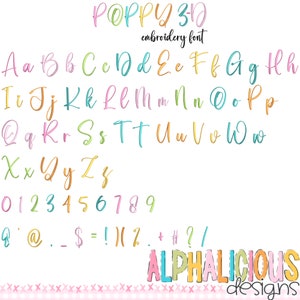 3.5" Poppy 3D Embroidery Font 3-D Satin Font Puff Embroidery Raised ...