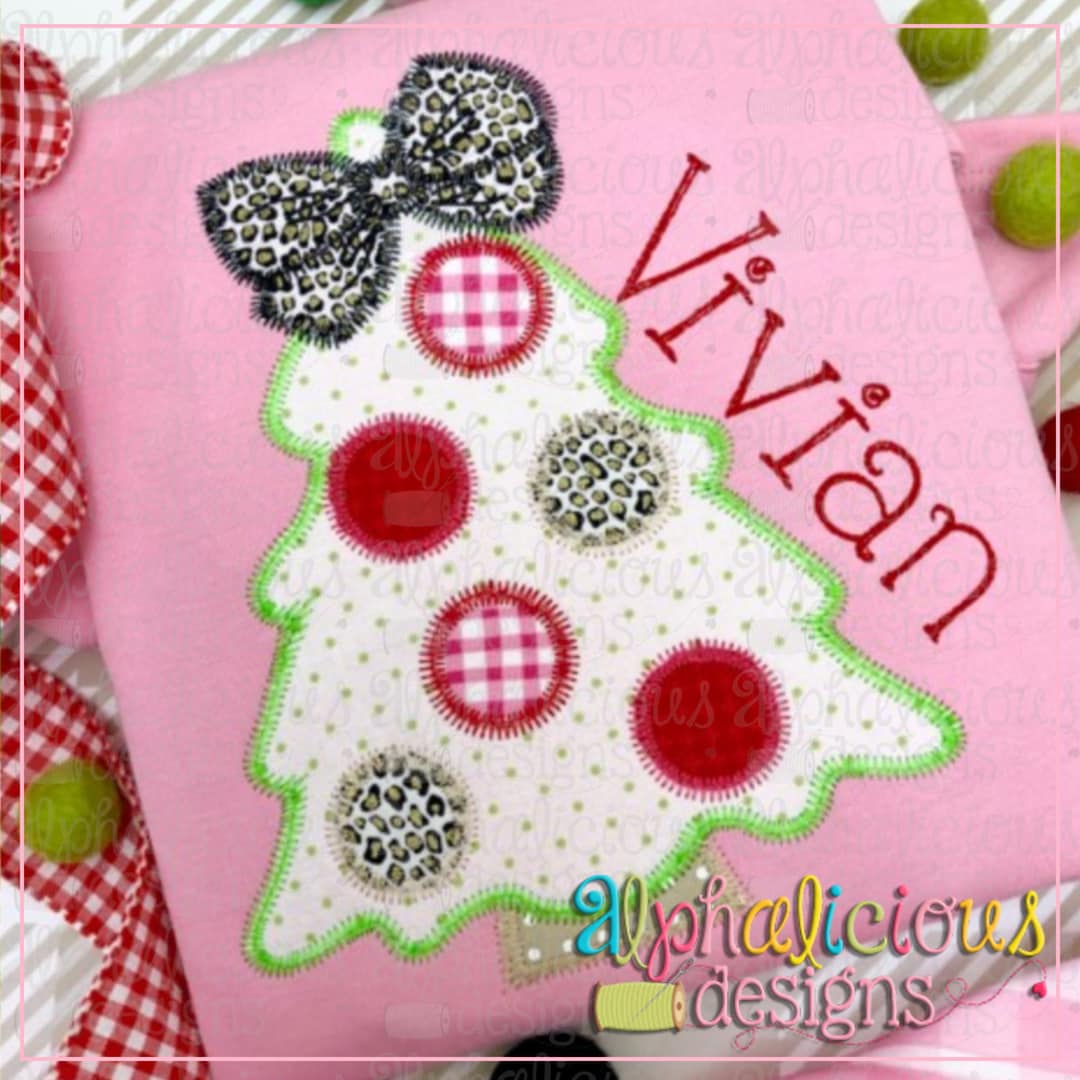 Polka Dot Tree and Bow Zigzag Applique Design Instant Download 5 Sizes ...
