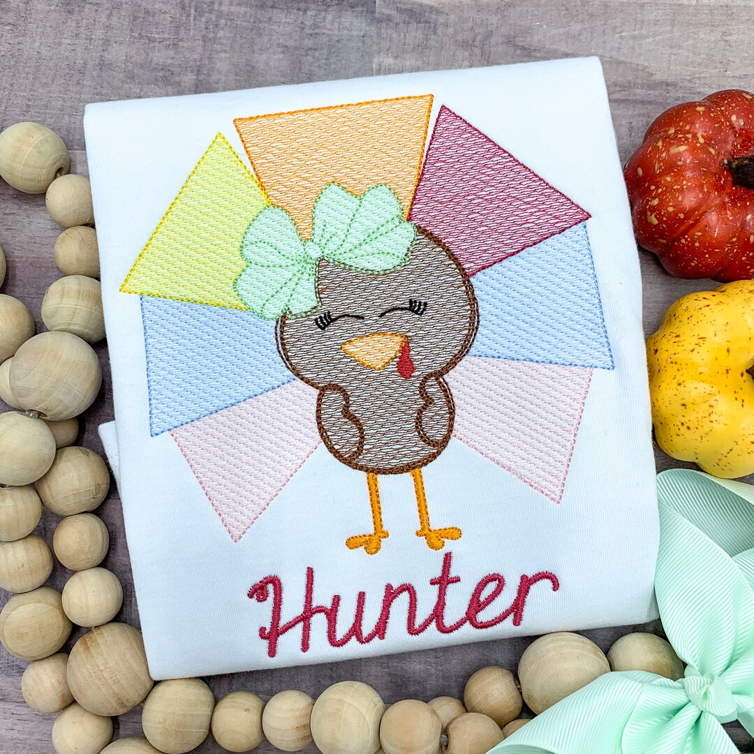 Geometric Turkey With Bow - Sketch Embroidery Design - Digitized ...