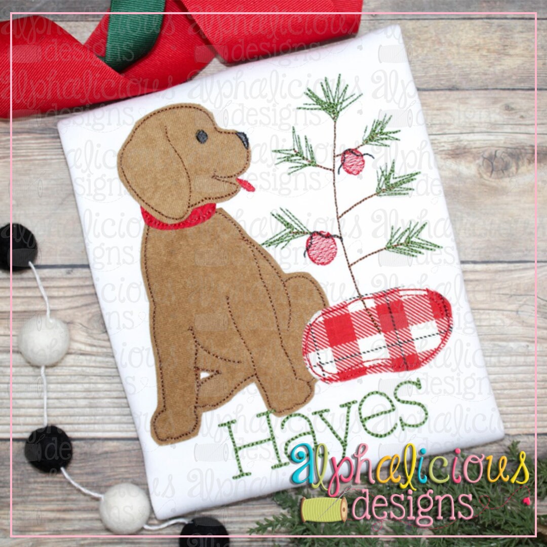 Pup With Tree Triple Bean Embroidery Designs Christmas Pup Applique ...