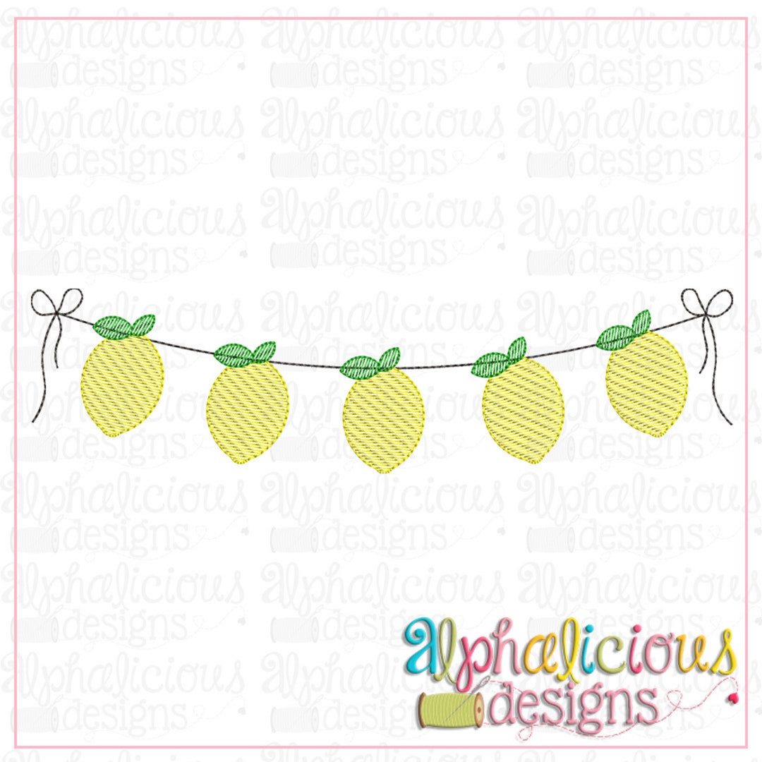 Lemon Bunting - Sketch Embroidery Design- Vintage Fruit Monogram Banner ...
