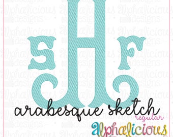 Arabesque Sketch Monogram Embroidery Font Vintage Monogram | Etsy