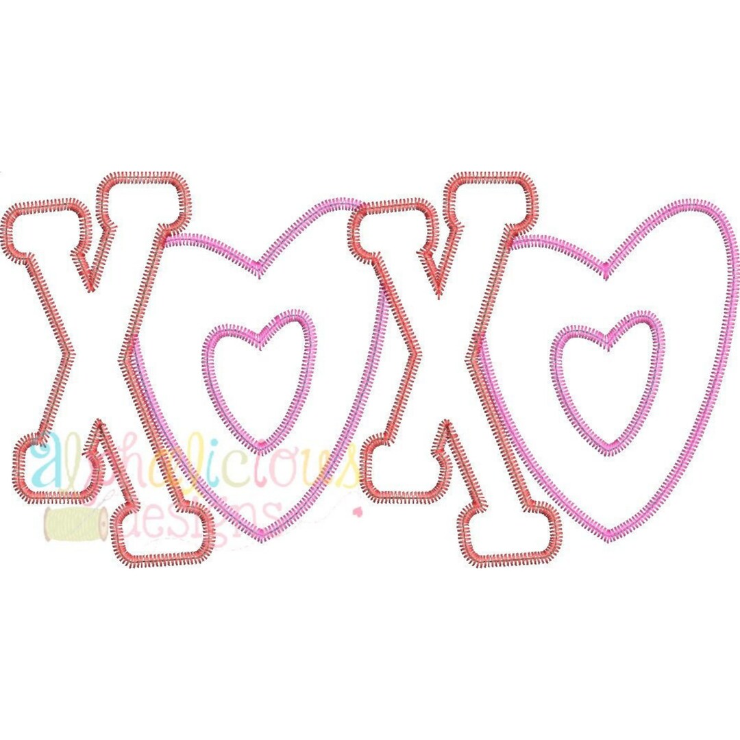 Valentines XOXO Heart Applique Design: Zigzag Stitch (instant Download ...