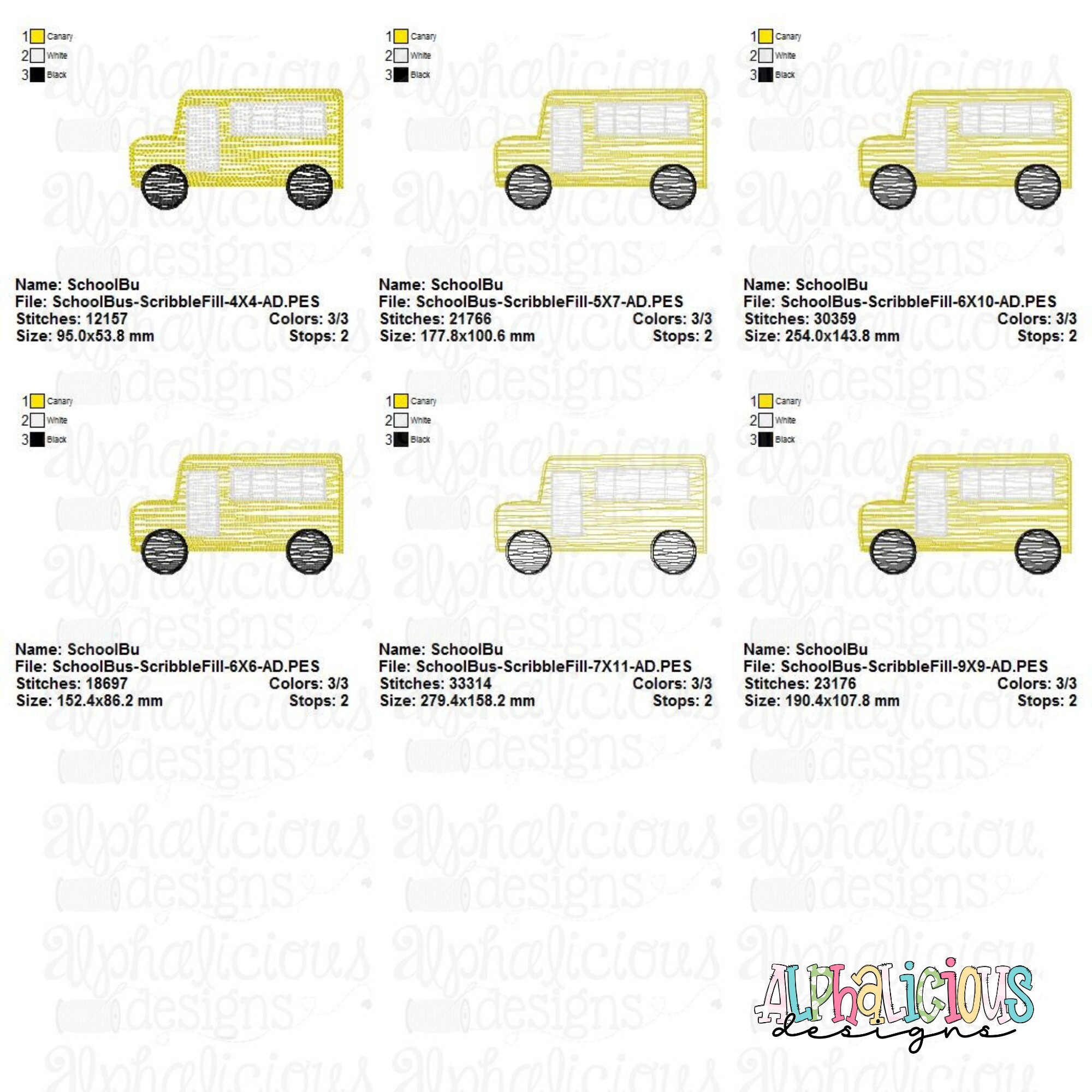 School Bus Scribble Fill Embroidery Design Instant | Etsy