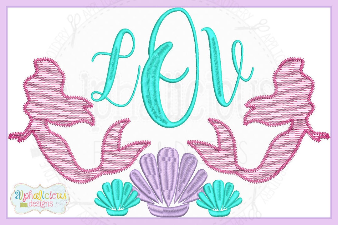 Mermaid Monogram Frame- Ocean-beach-sea Life- Digitized Embroidery ...