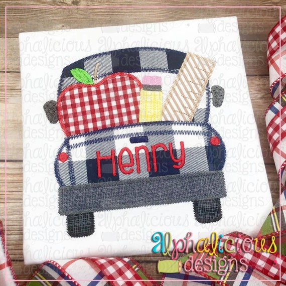 Back to School Farm Truck Zigzag Applique Design Quick | Etsy