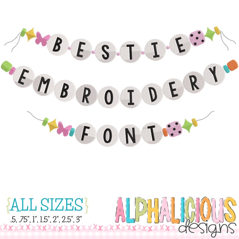 Bestie Embroidery Font Friendship Charm Bracelet Font Camp Monogram 7 ...