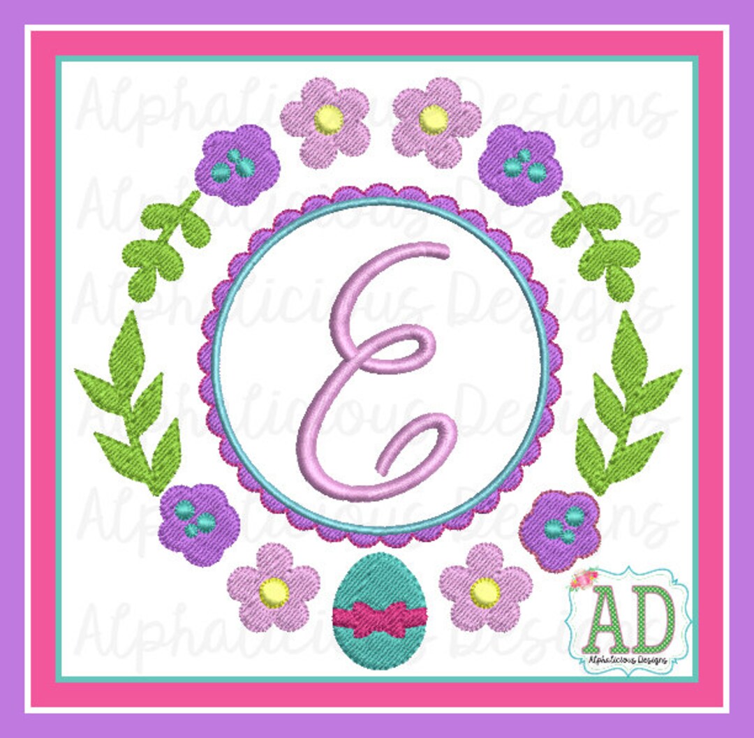 Digitized Easter Egg Frame Embroidery Easter Frame Floral Font Frame ...
