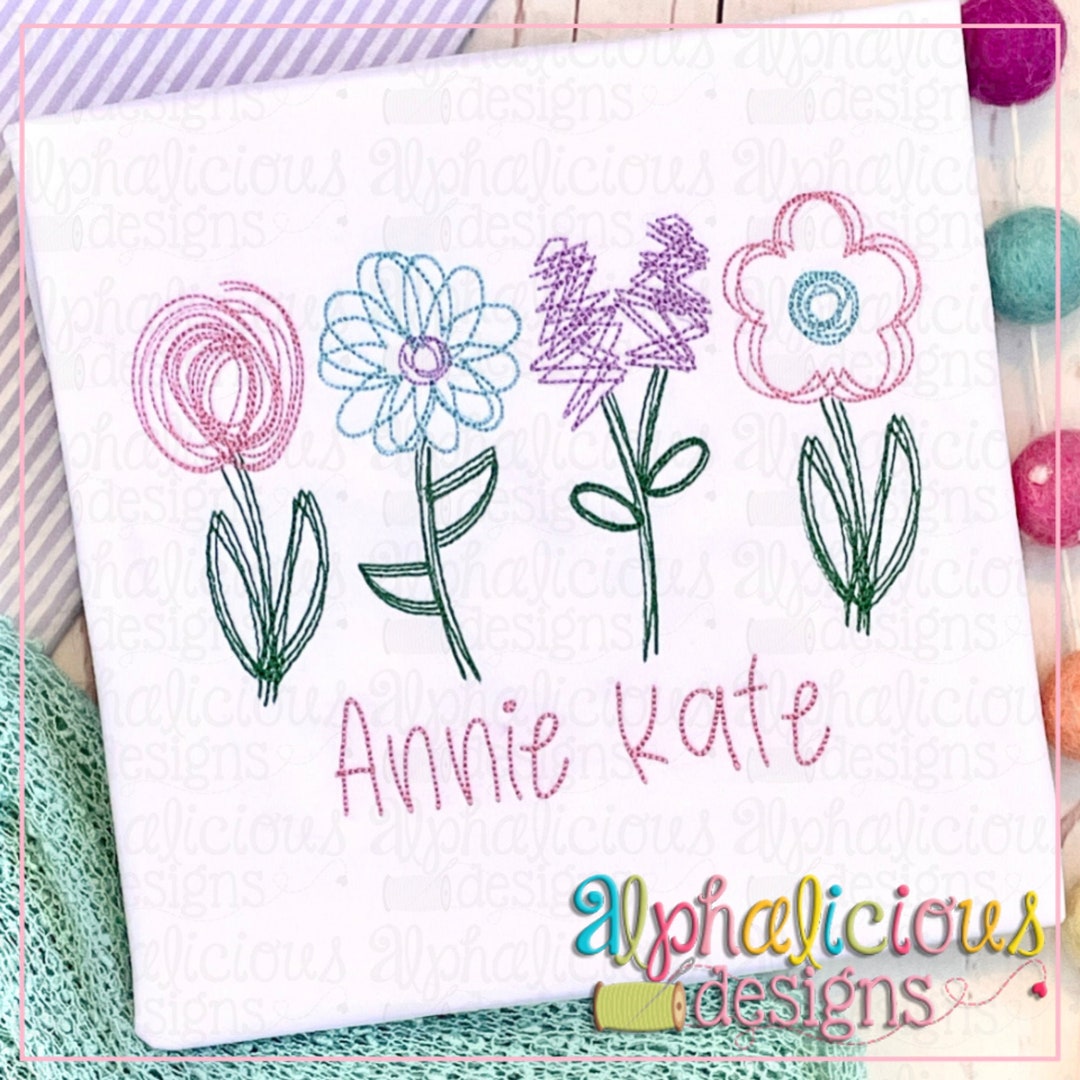 Spring Flowers Scribble Embroidery Design (instant Download) - Etsy