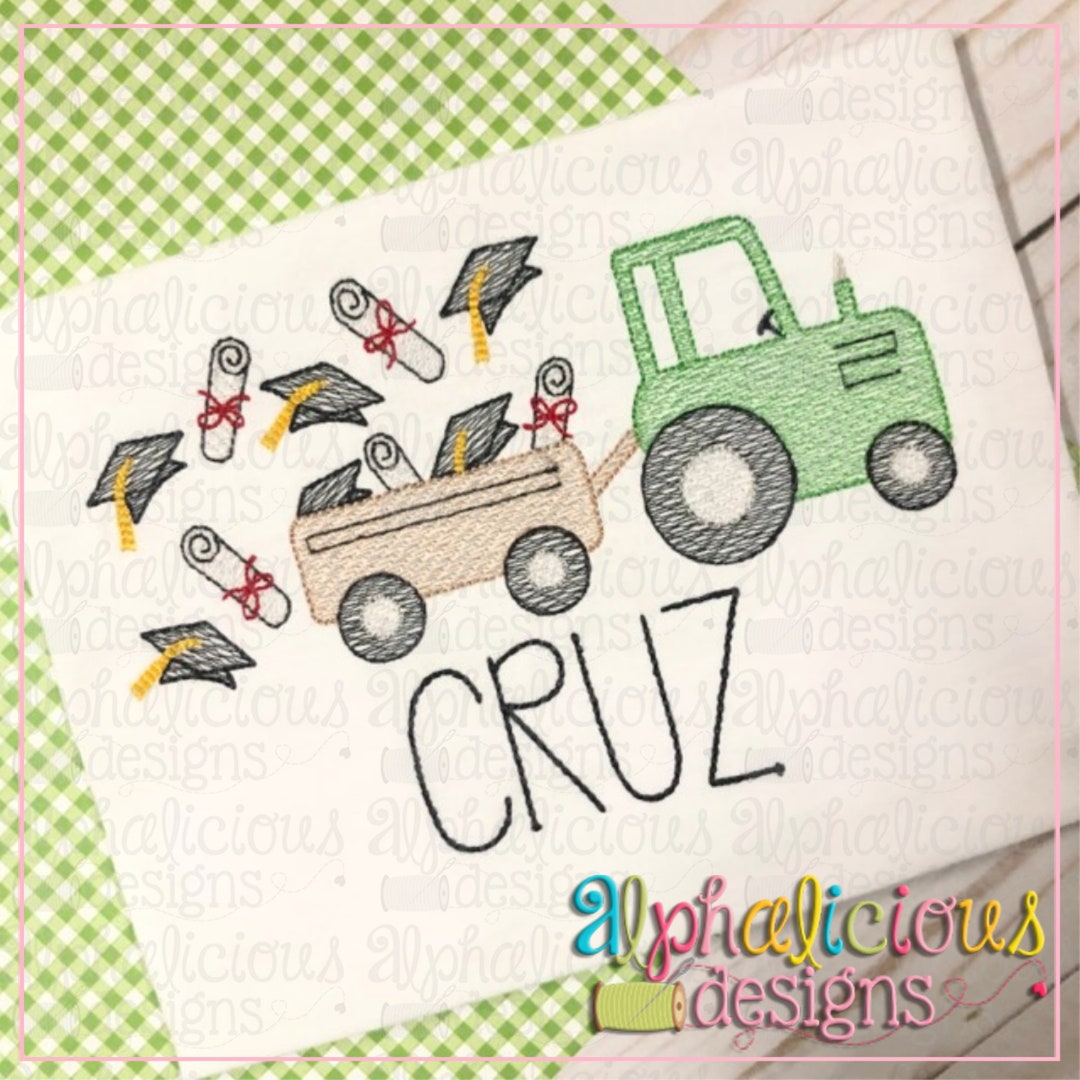 Graduation Farm Tractor - Sketch: Sketch Embroidery Design - Digitized ...
